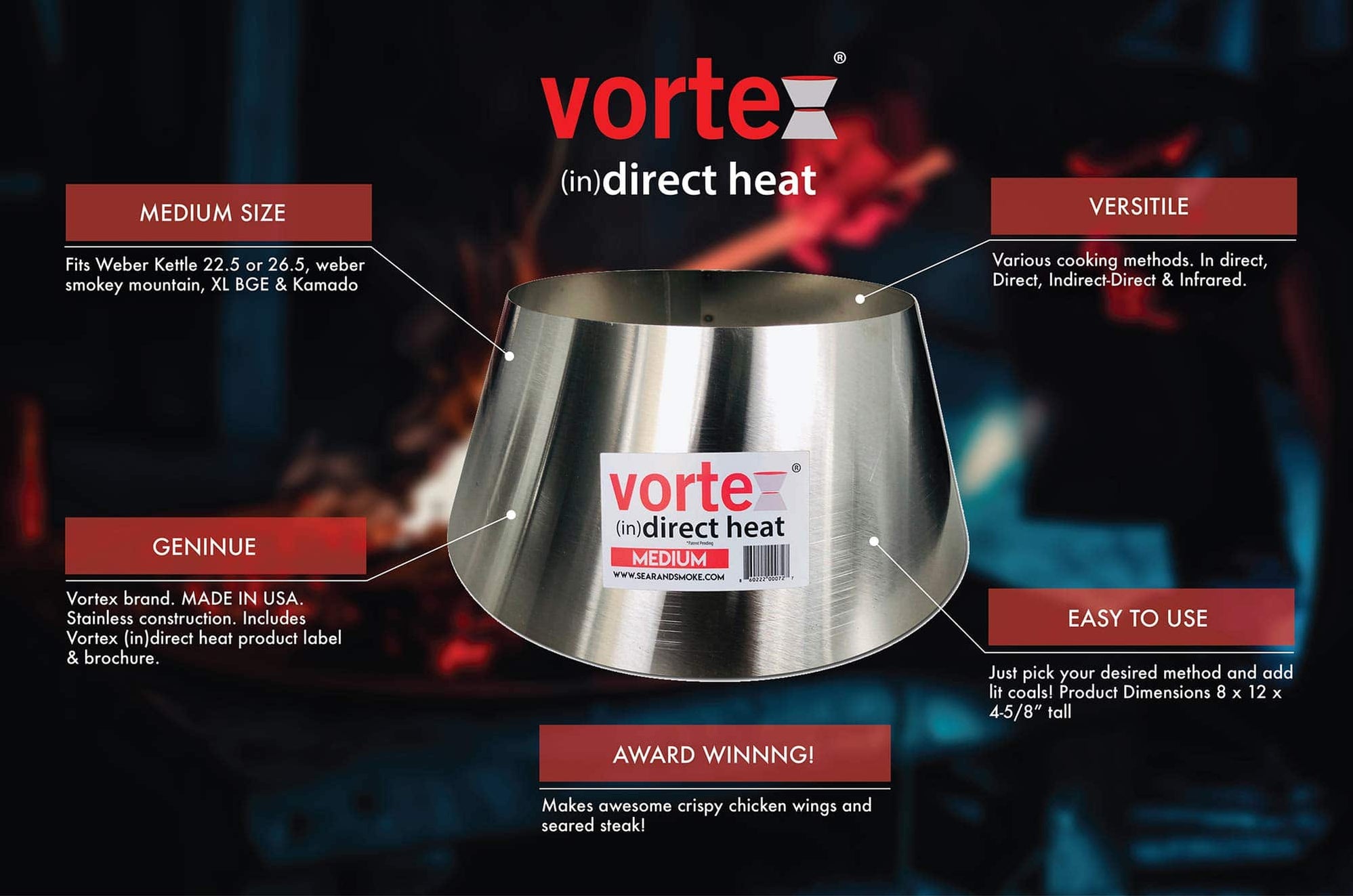 VORTEX (IN)DIRECT HEAT for Charcoal Grills, Medium Size - Fits Weber K ...